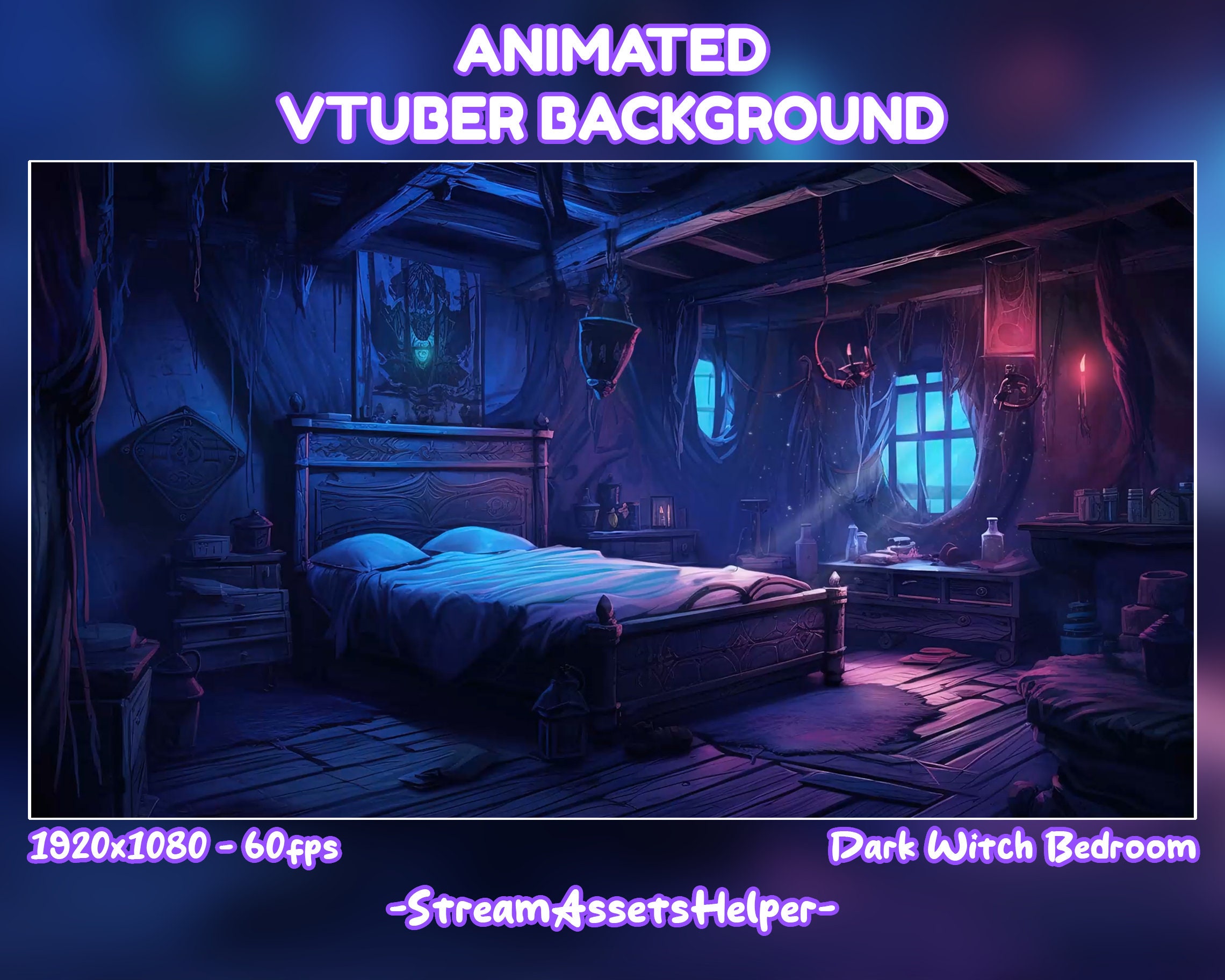 VTUBER Background Dark Witch Bedroom / Halloween Aesthetic Screen ...