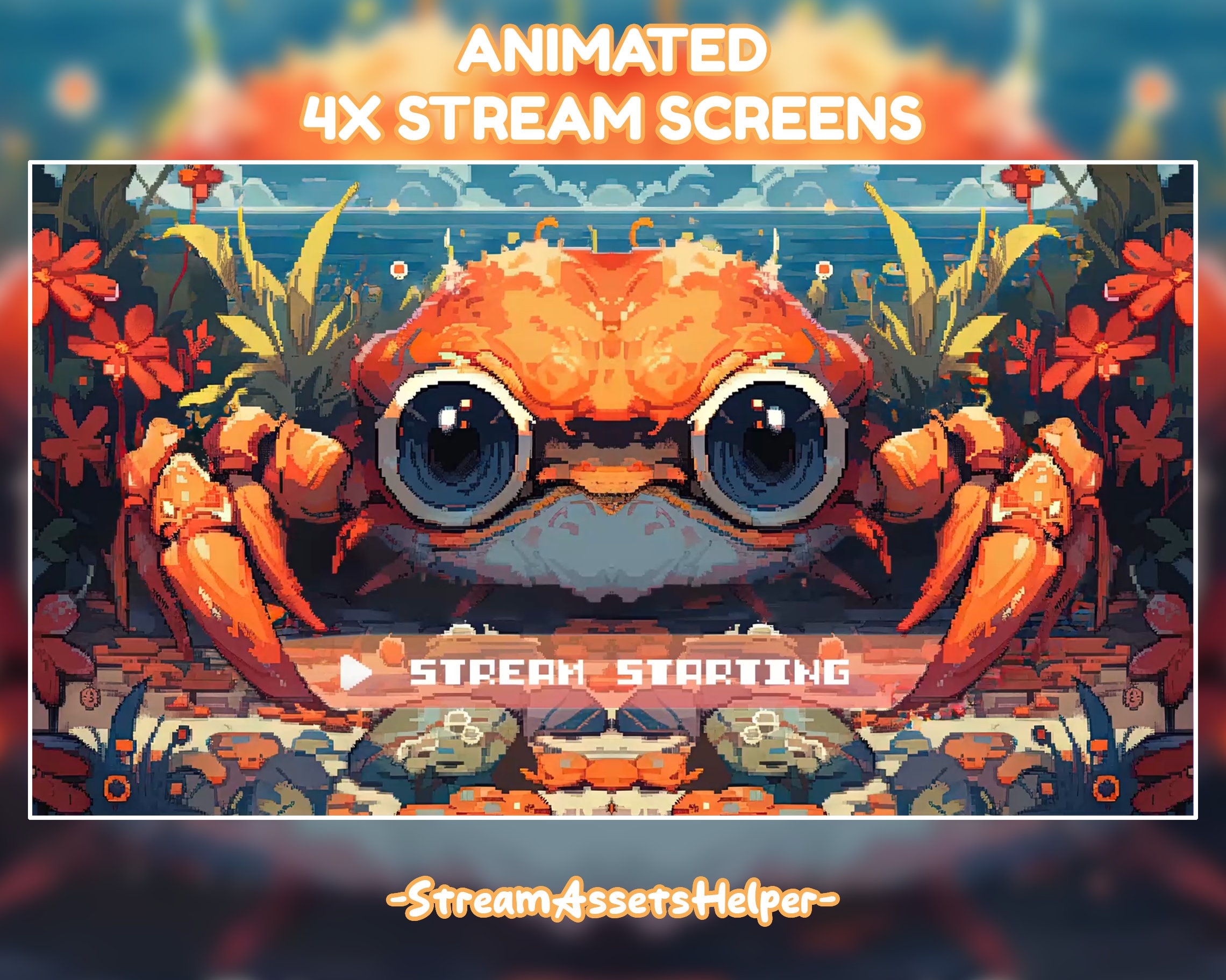 4x Animated Crab Stream Screens Pack / Sea Animal / Pixel Streamer ...