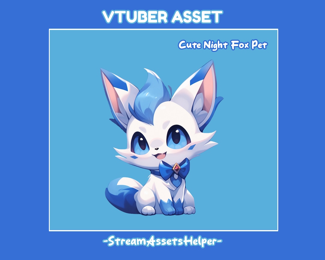 VTUBER Pet Cute Blue White Night Fox , Kawaii Animal , Streamer ...