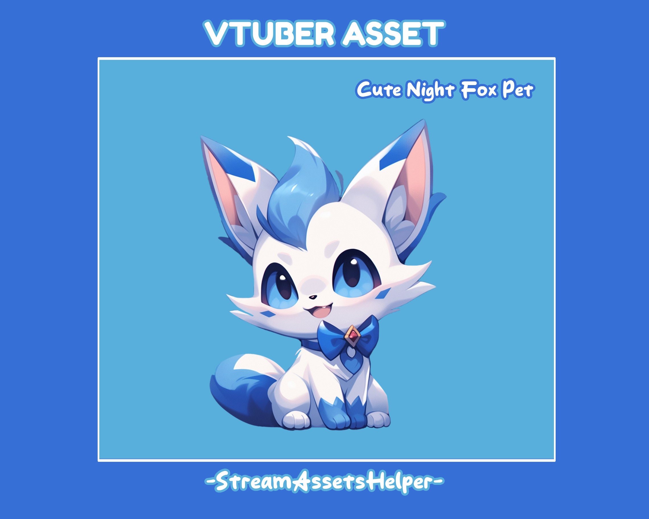 VTUBER Pet Cute Blue White Night Fox , Kawaii Animal , Streamer ...