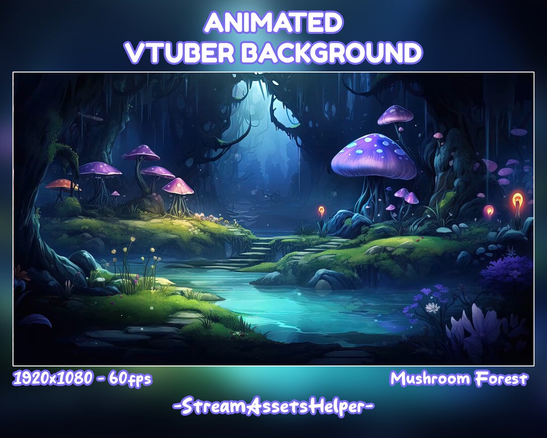 VTUBER Background Night Magic Mushroom Forest / Stream Assets / Fairy ...