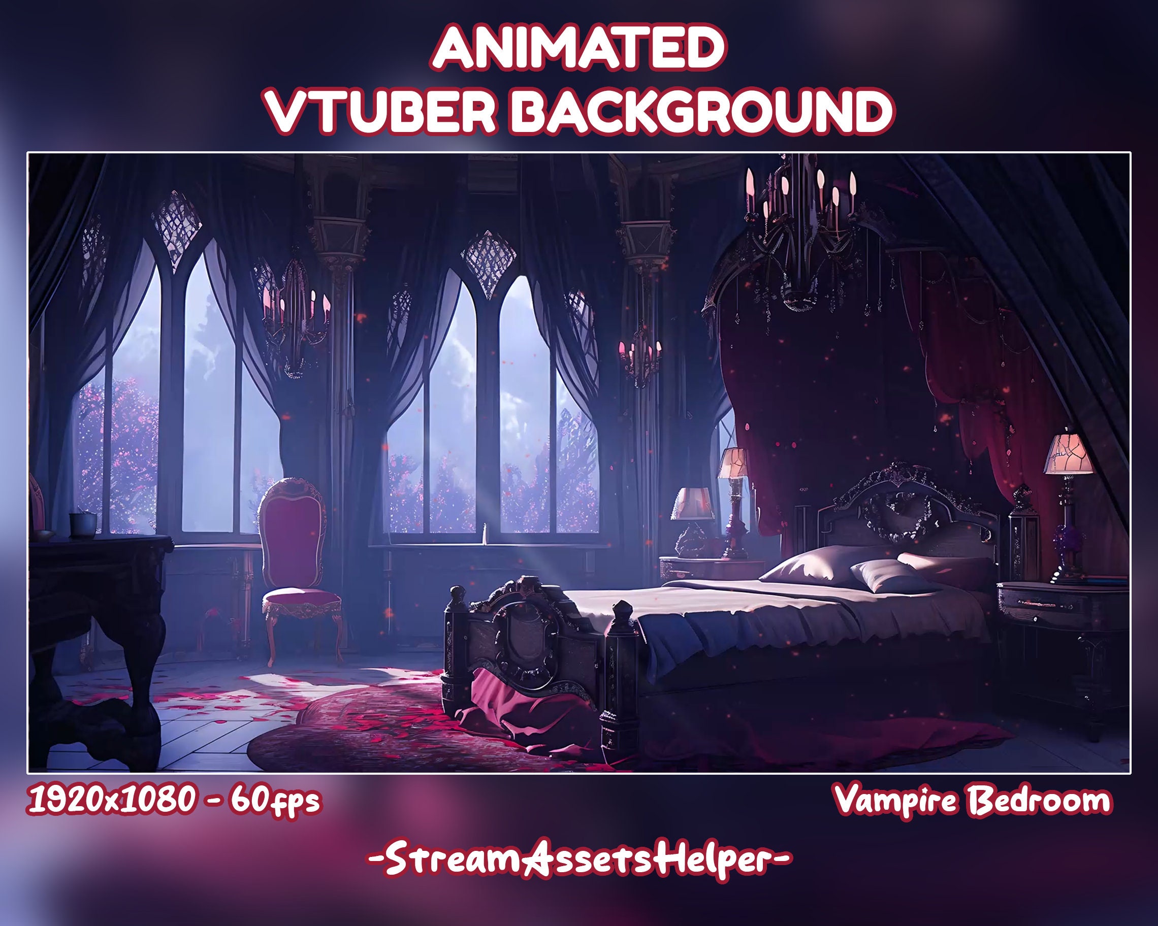VTUBER Background Purple Vampire Bedroom / Halloween Aesthetic Screen / Stream Assets / Perfect ...