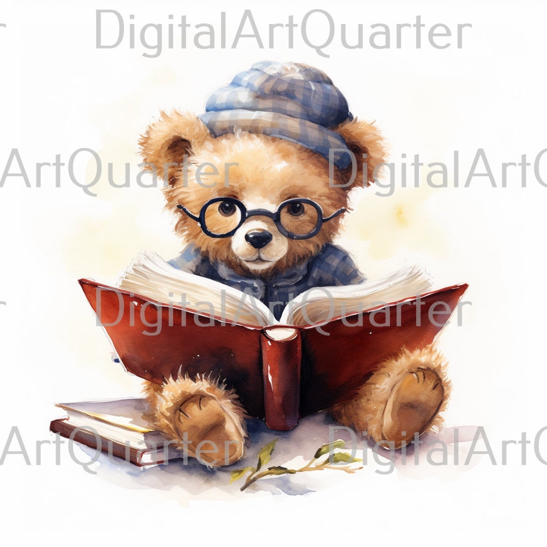 5 Cute Teddy Bears Png, Reading Teddy With Glasses, 4k Clip Art With ...