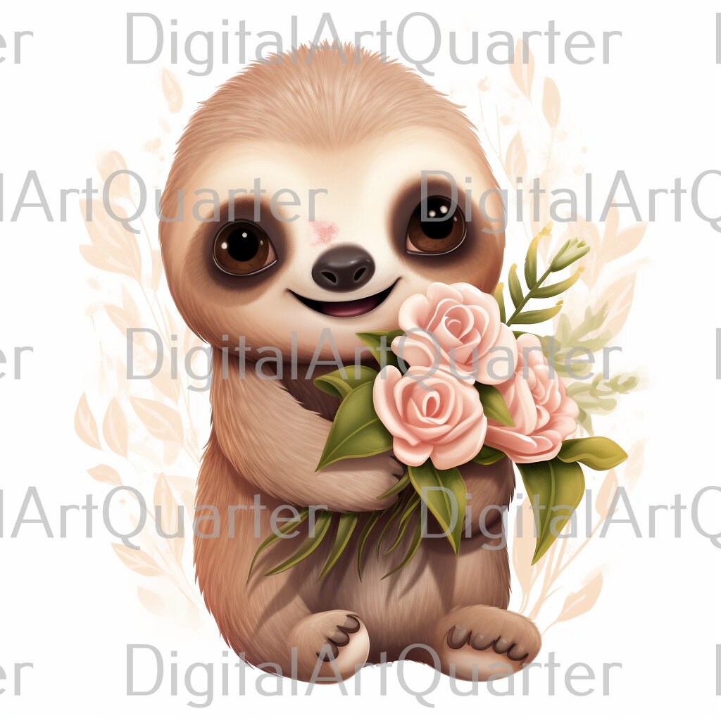 5 Different Kawaii Chibi Sloth Motifs Watercolor Png Drawing - Etsy