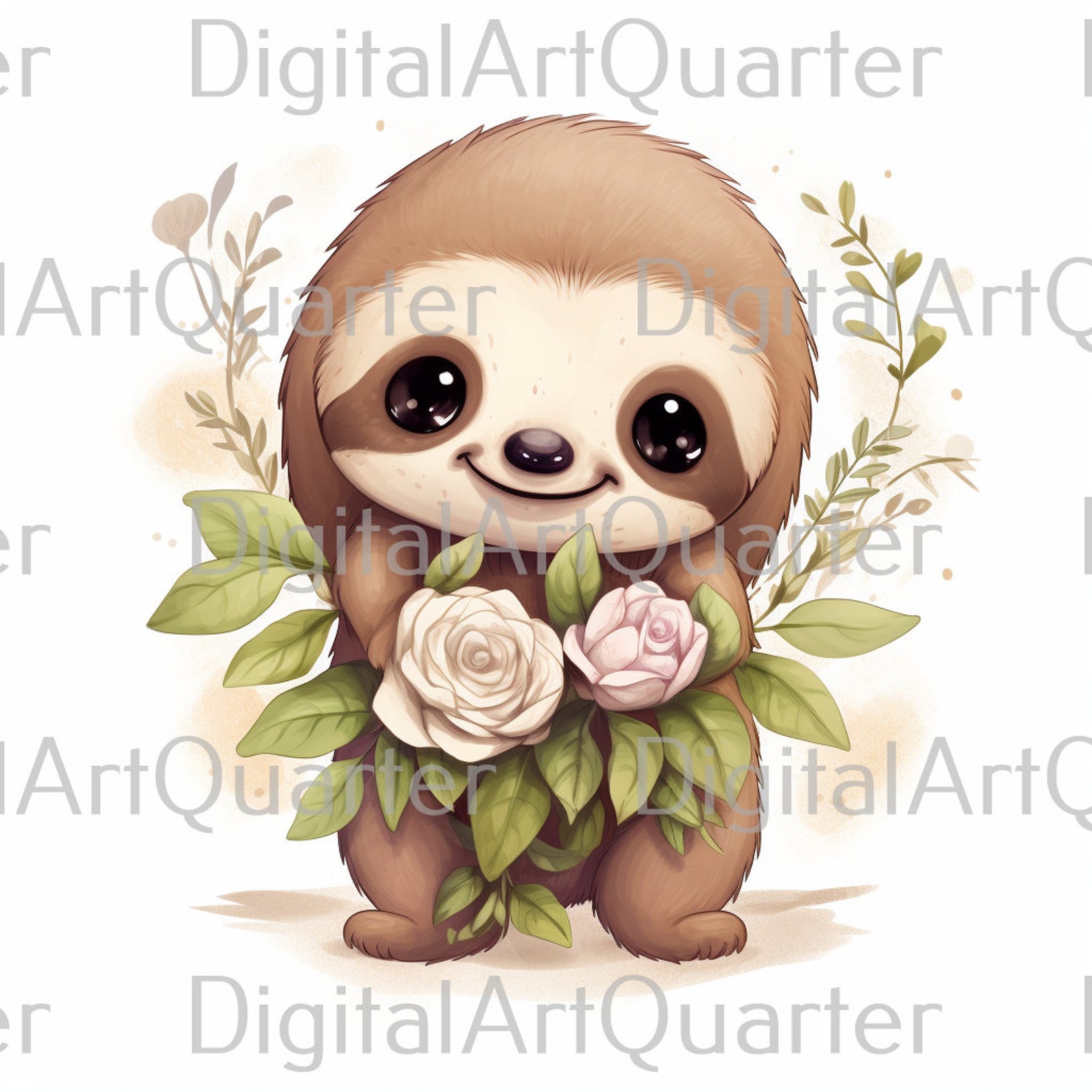 5 Different Kawaii Chibi Sloth Motifs Watercolor Png Drawing - Etsy
