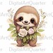 5 Different Kawaii Chibi Sloth Motifs Watercolor Png Drawing - Etsy
