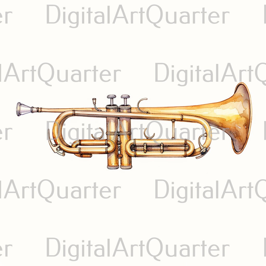 5 Different Trumpet Motifs, Watercolor Png, Drawing as Digital Download ...