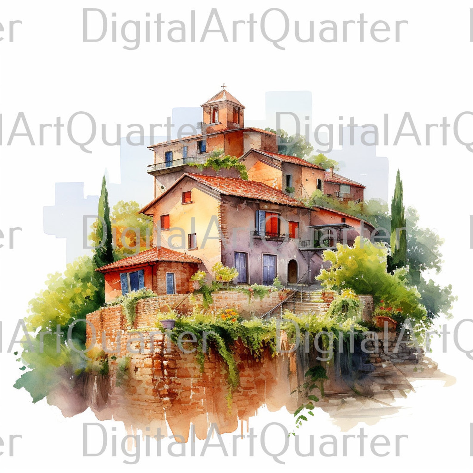 5 Different Tuscany House Motifs Watercolor Png Drawing as - Etsy