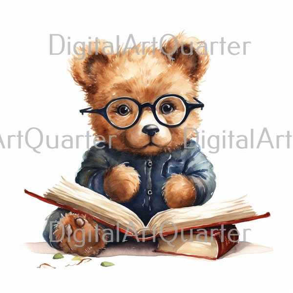 Bear Reading a Book Clip Art - Etsy