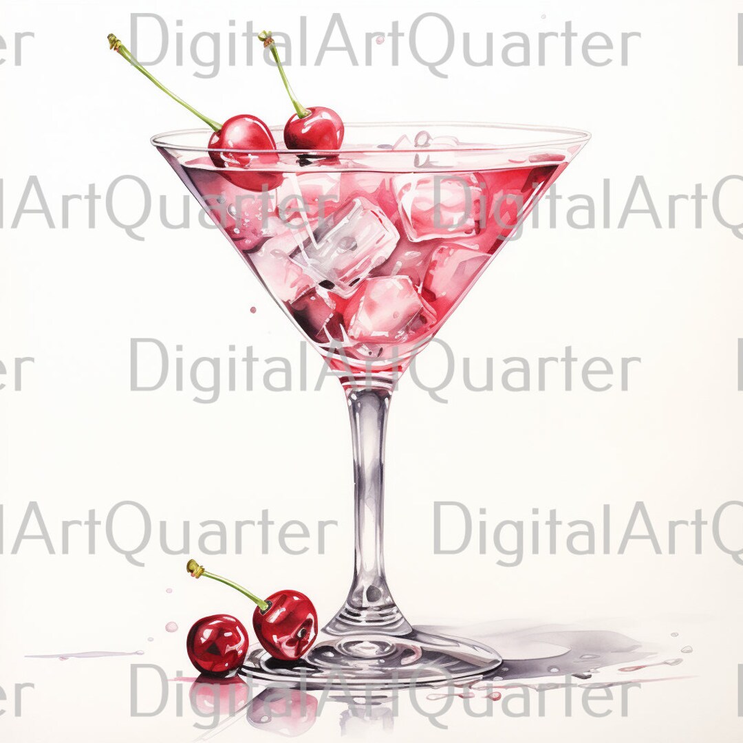 5 Different Cosmopolitan Motifs, Watercolor Png, Drawing as Digital ...