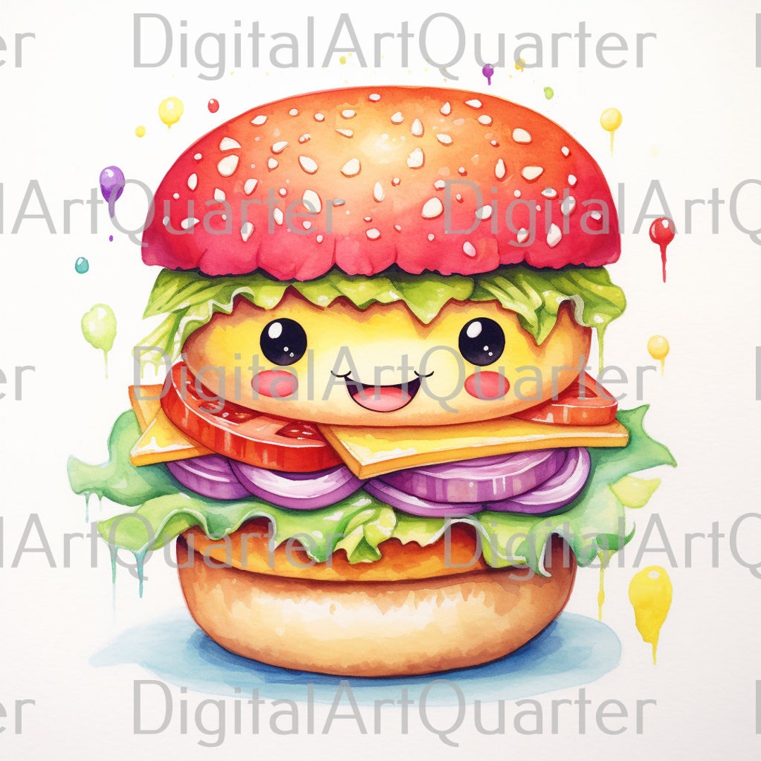 5 Different Cute Chibi Kawaii Hamburger Designs, Png, Drawing as ...