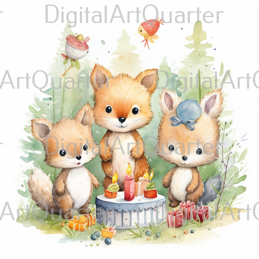 Cute Animals Celebrating Birthday 5 Png 4K High Quality - Etsy
