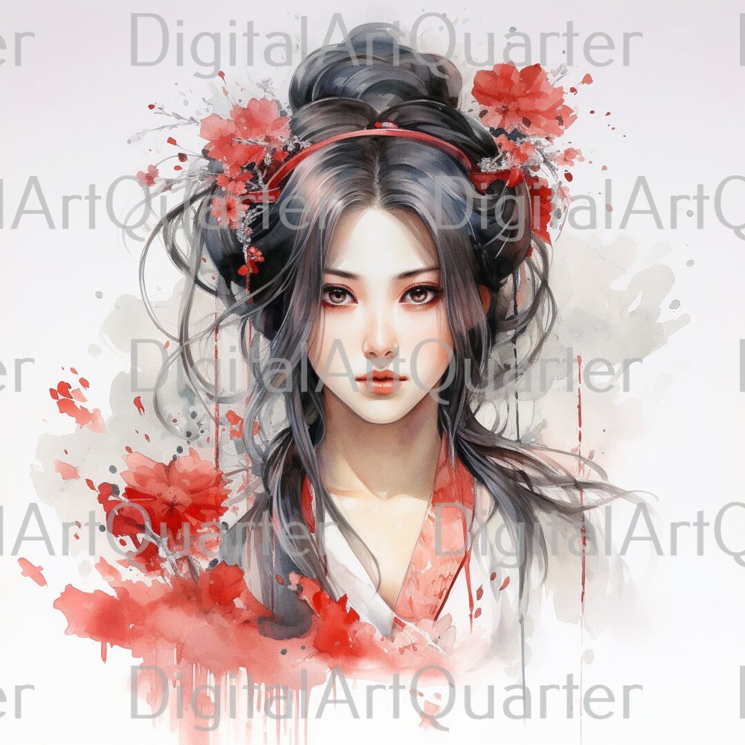 5 Different Anime Girl Motifs, Watercolor Png, Drawing as Digital ...