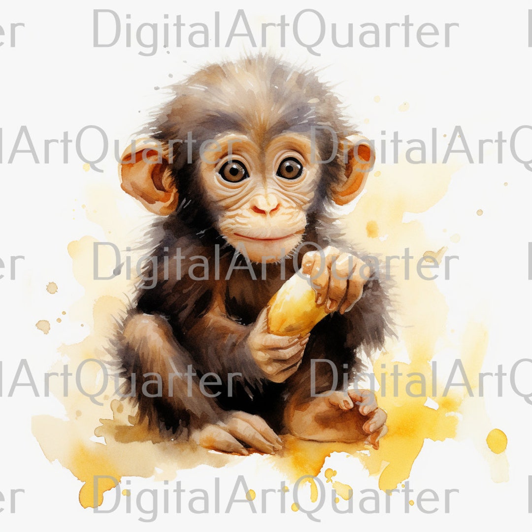 5 Different Cute Baby Monkey Motifs, Watercolor Png, Drawing as Digital ...