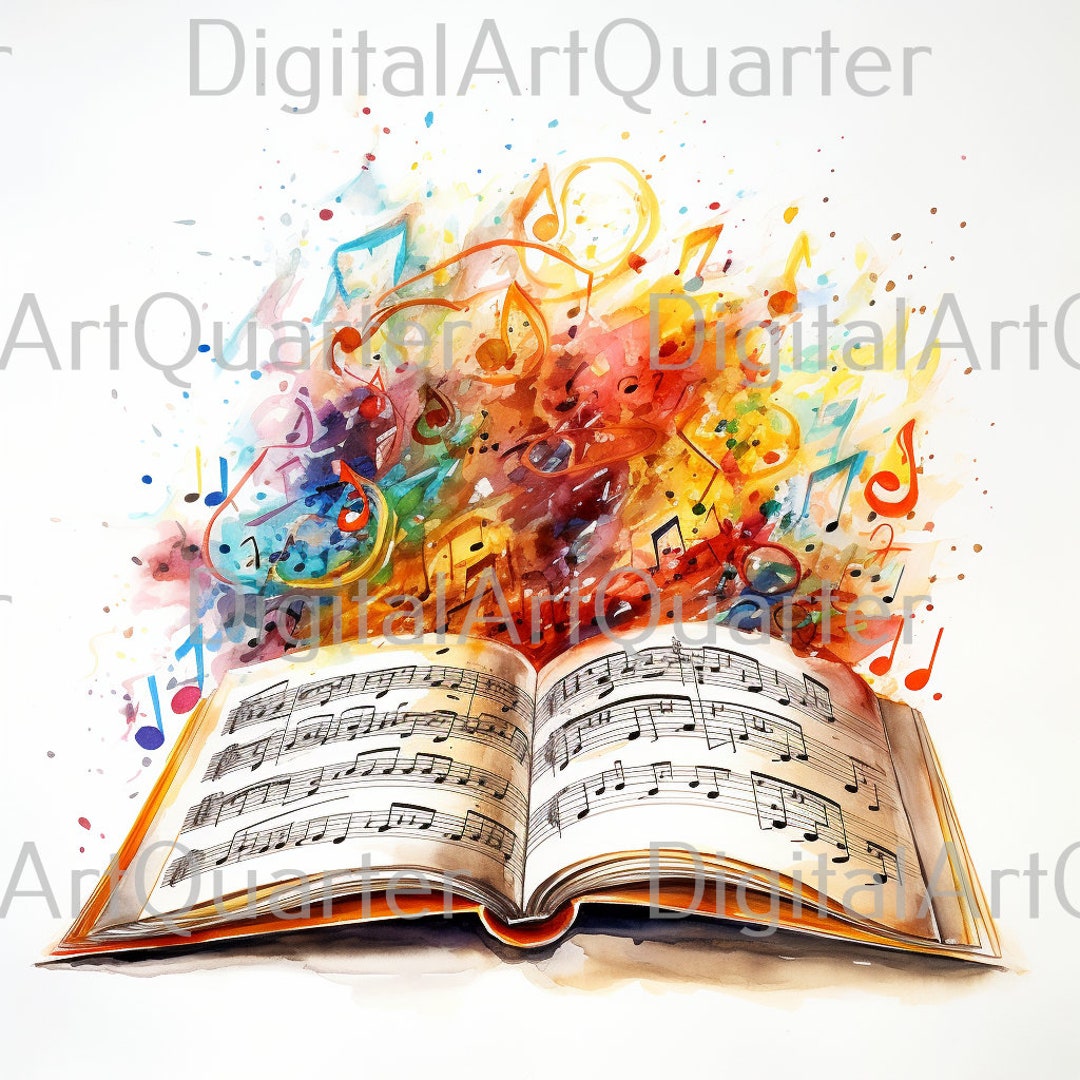 5 Different Sheet Music Motifs, Watercolor Drawing, 4k Clip Art ...