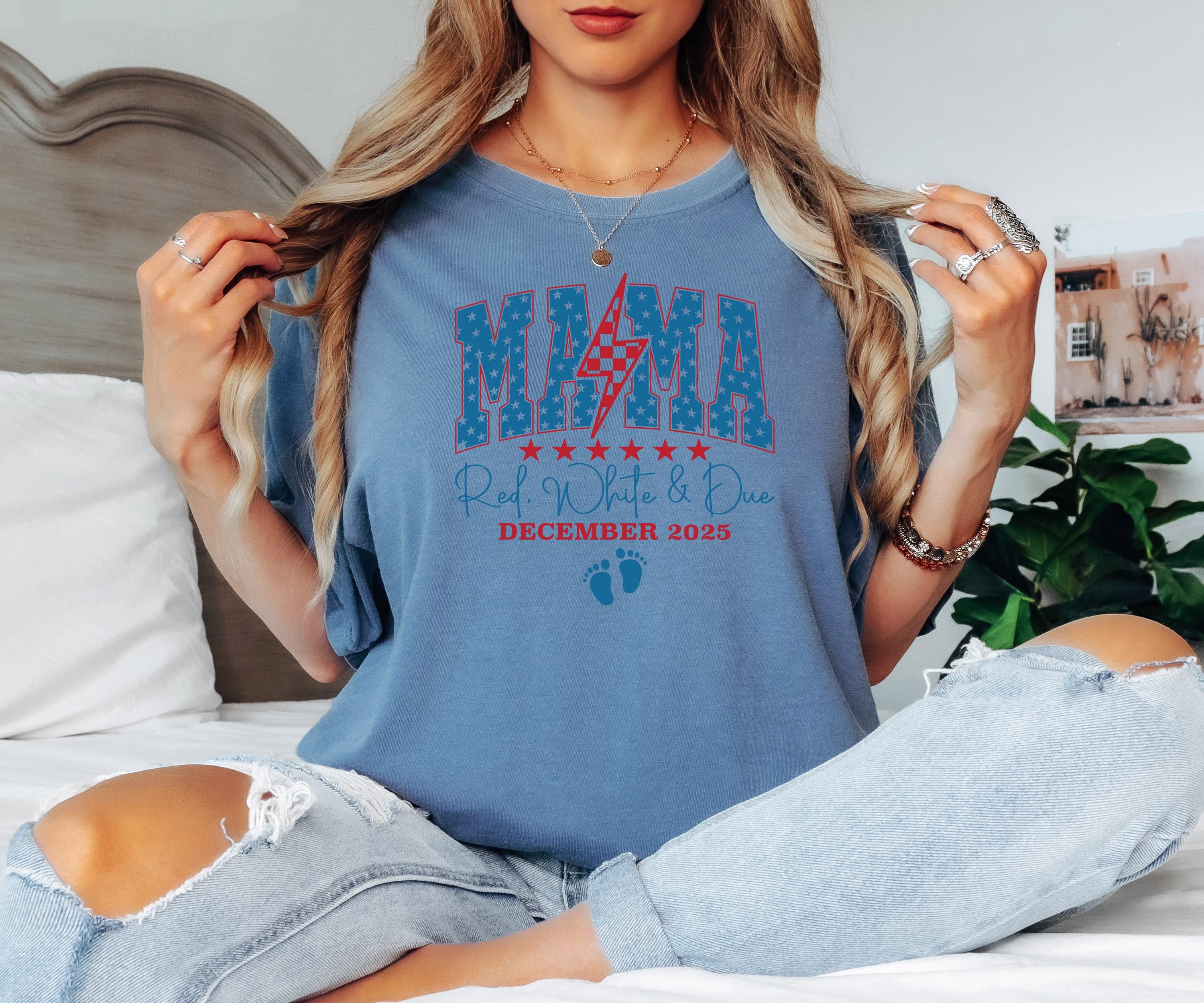 Comfort Colors® Red White & Due Baby Announcement Shirt, Custom Due ...