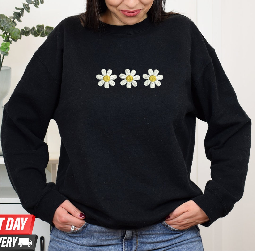 Daisies Embroidered Crewneck, Daisy Comfort Color Shirt. Flower ...