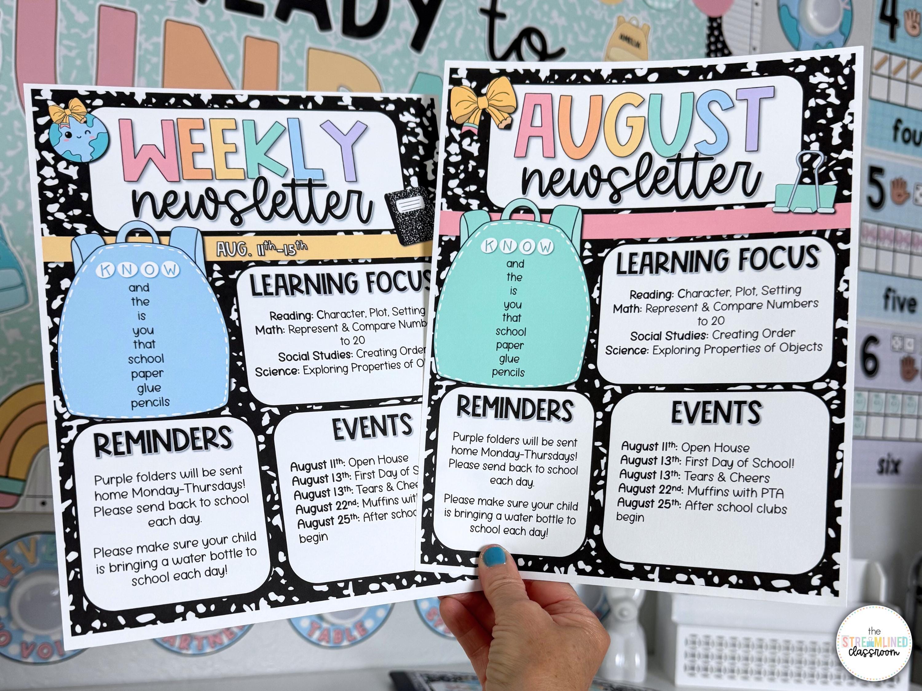August Newsletter Templates - Weekly Monthly Editable Classroom Back-to ...