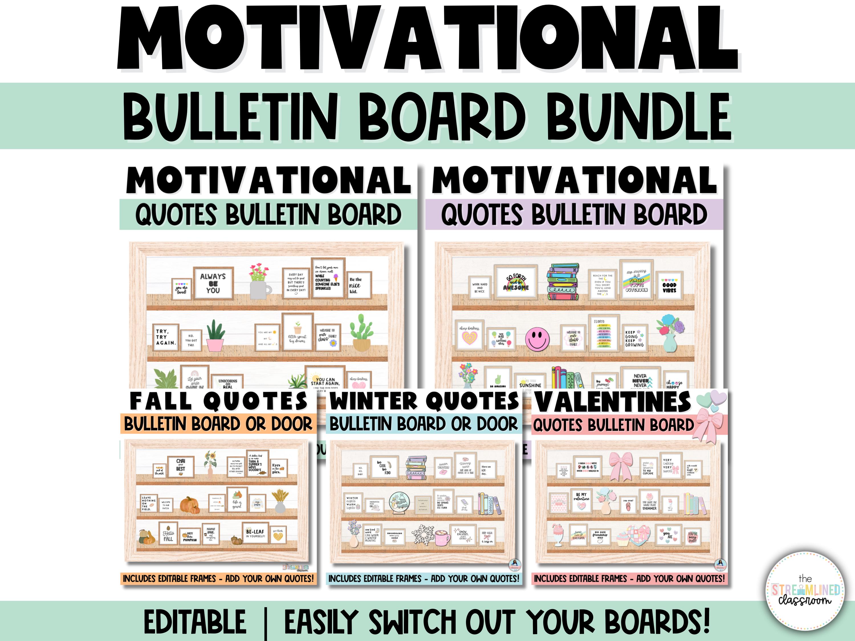 Motivational Quotes Bulletin Board Bundle - Seasonal Classroom Door ...