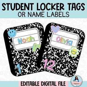 Student Locker Tags or Classroom Name Labels Editable Retro Composition ...