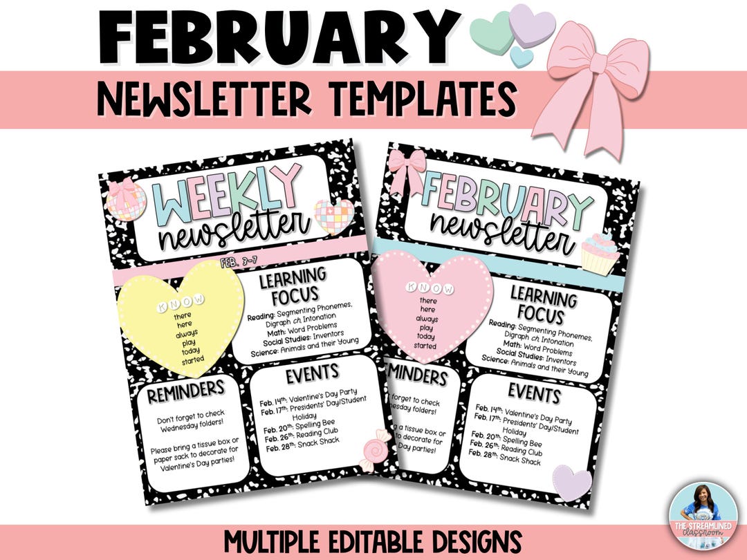 February Newsletter Templates - Weekly or Monthly Editable Classroom ...