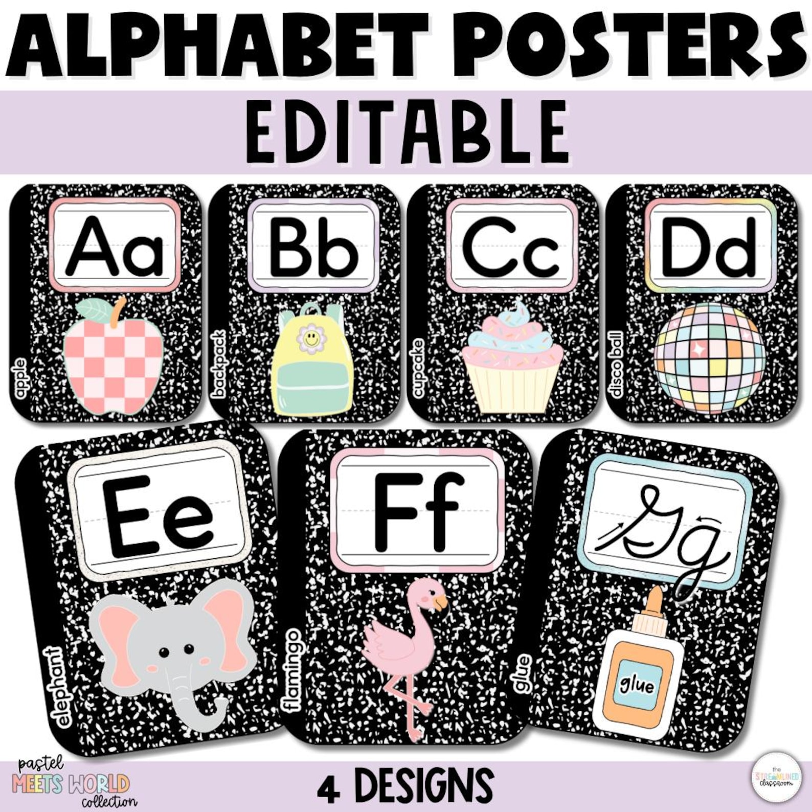 Composition Notebook Alphabet Posters | Pastel Classroom Decor ...