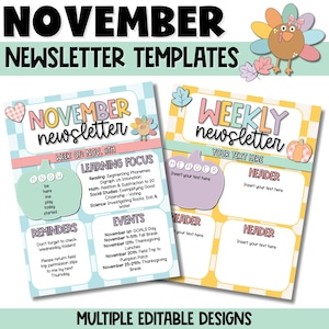 November Newsletter Template - Monthly or Weekly Editable Classroom ...