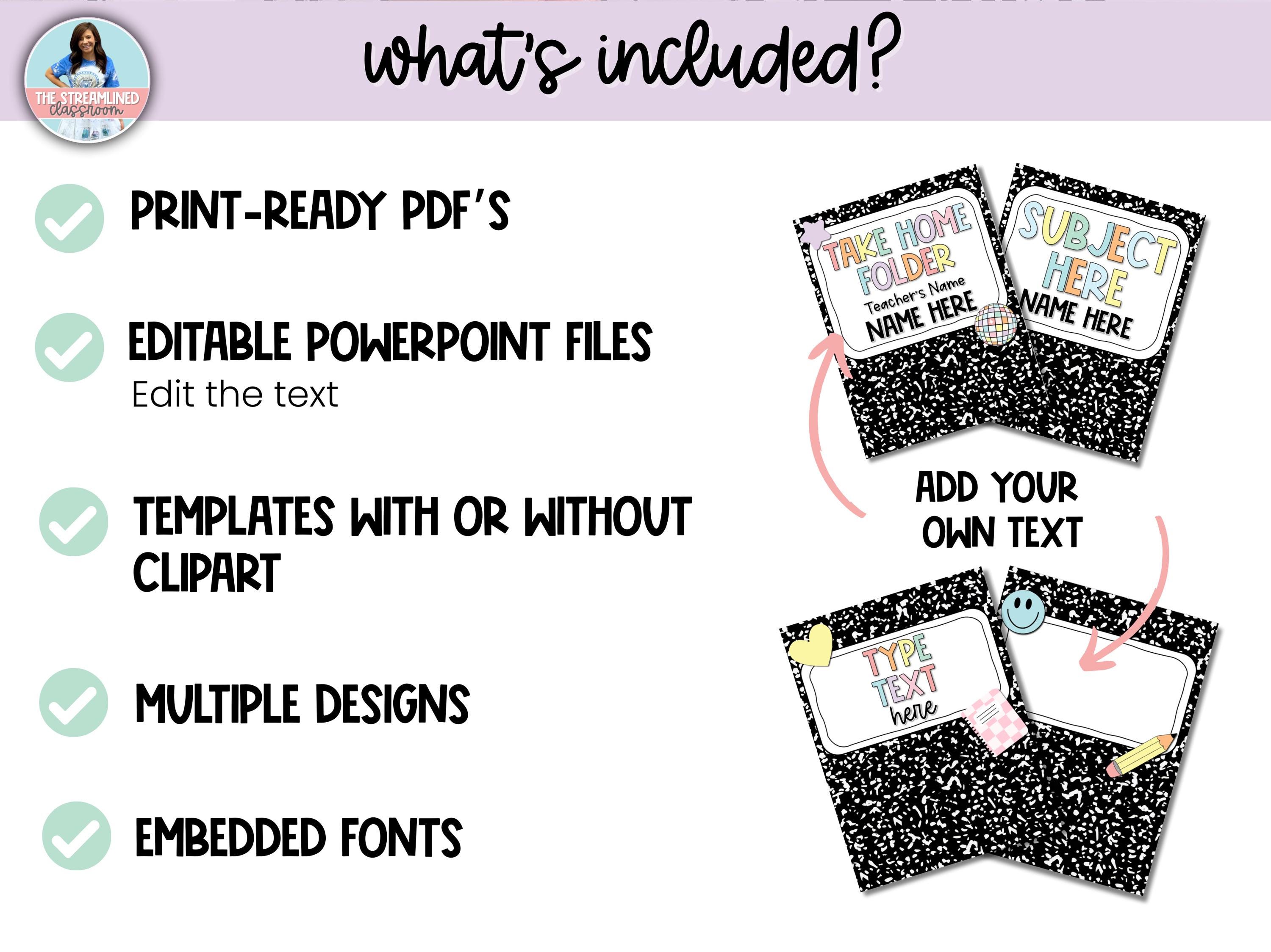 Composition Notebook Labeling Bundle - Teacher Binder Covers - Half ...