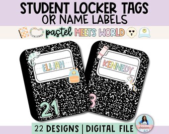Student Locker Tags or Classroom Name Labels Editable Retro Composition ...