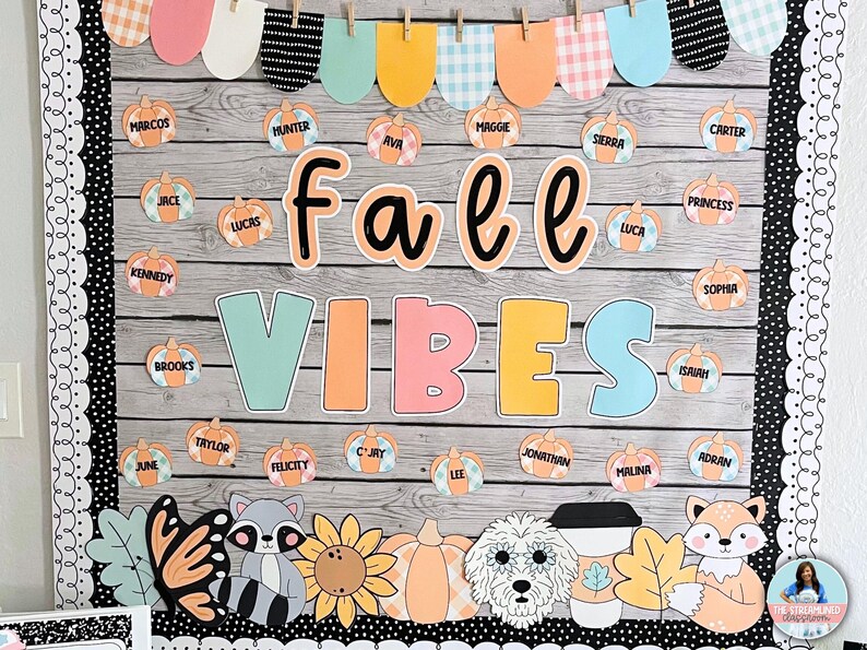 Fall Vibes Bulletin Board - Autumn Door Decor Kit - Editable Pumpkins ...