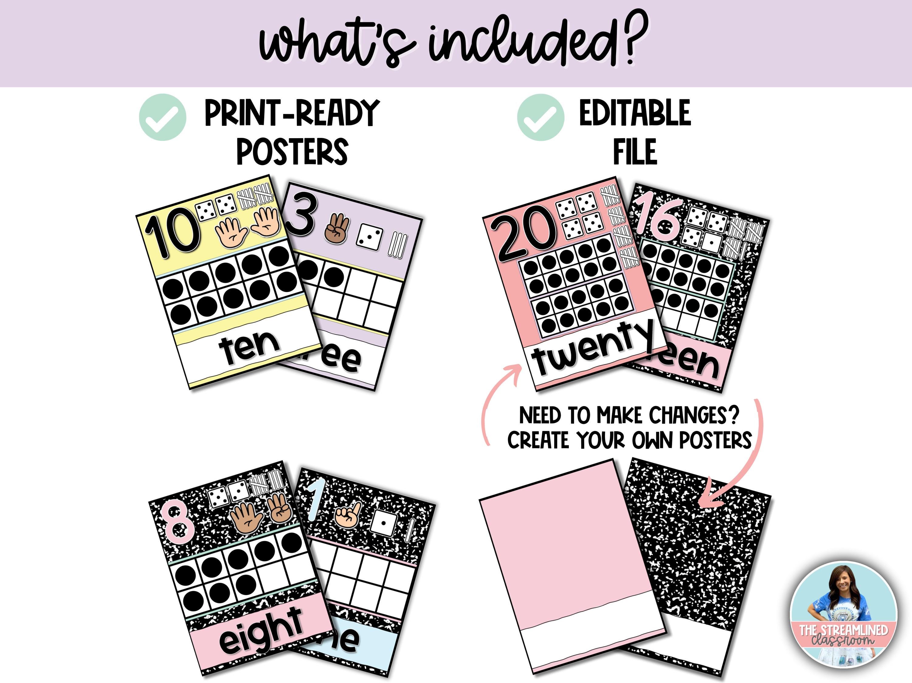 Composition Notebook Themed Number Posters for Classroom - Number ...