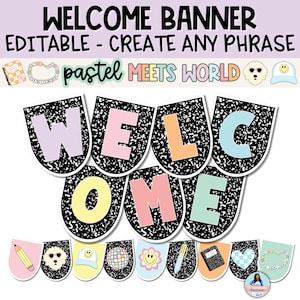 Composition Notebook Welcome Banner for Classroom - Editable Pennants ...