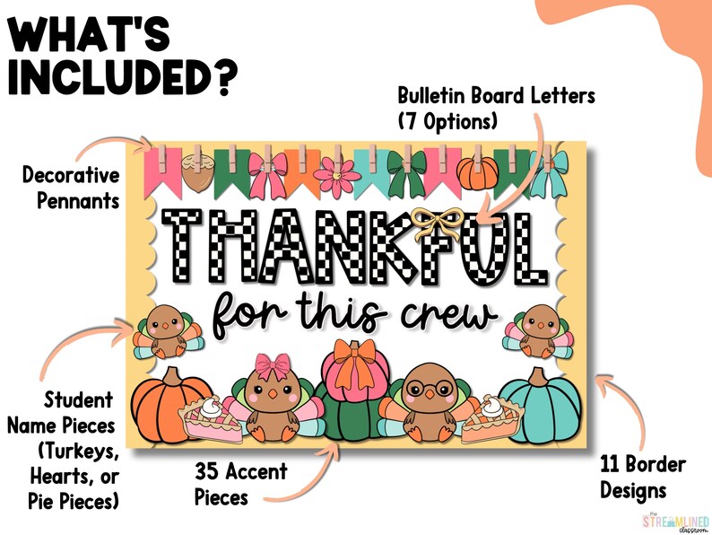 Thanksgiving Bulletin Board | November Door Decor Kit | Editable Fall ...