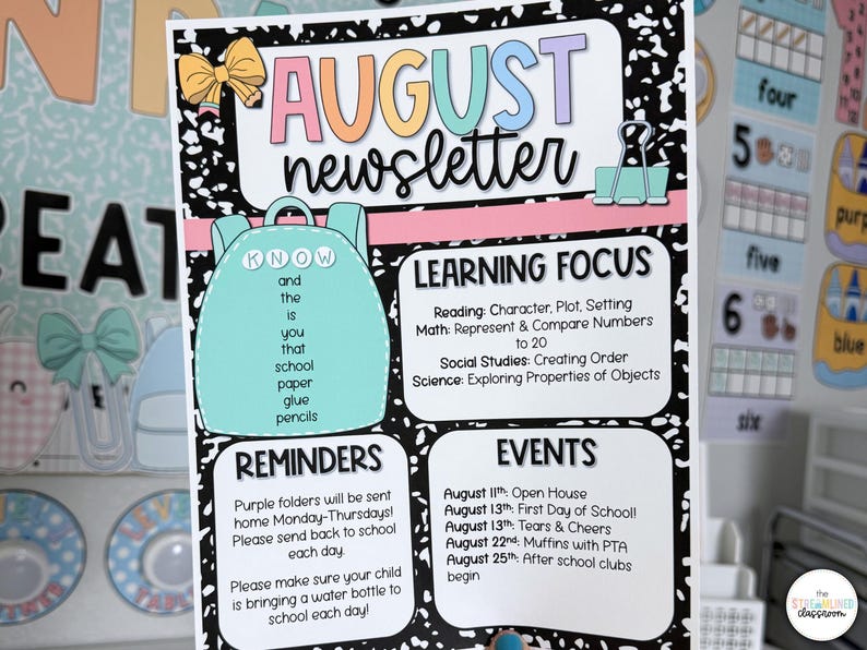 August Newsletter Templates - Weekly Monthly Editable Classroom Back-to ...