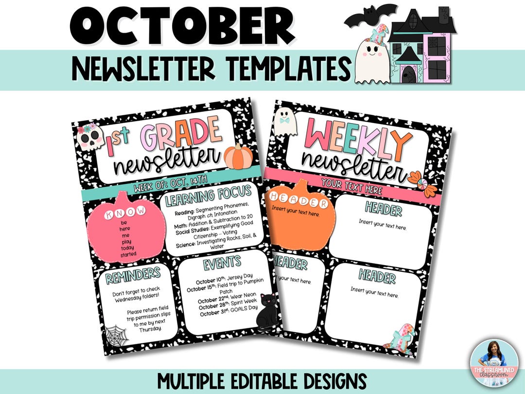 October Newsletter Template - Monthly or Weekly Editable Classroom ...