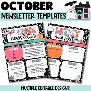 October Newsletter Template - Monthly or Weekly Editable Classroom ...