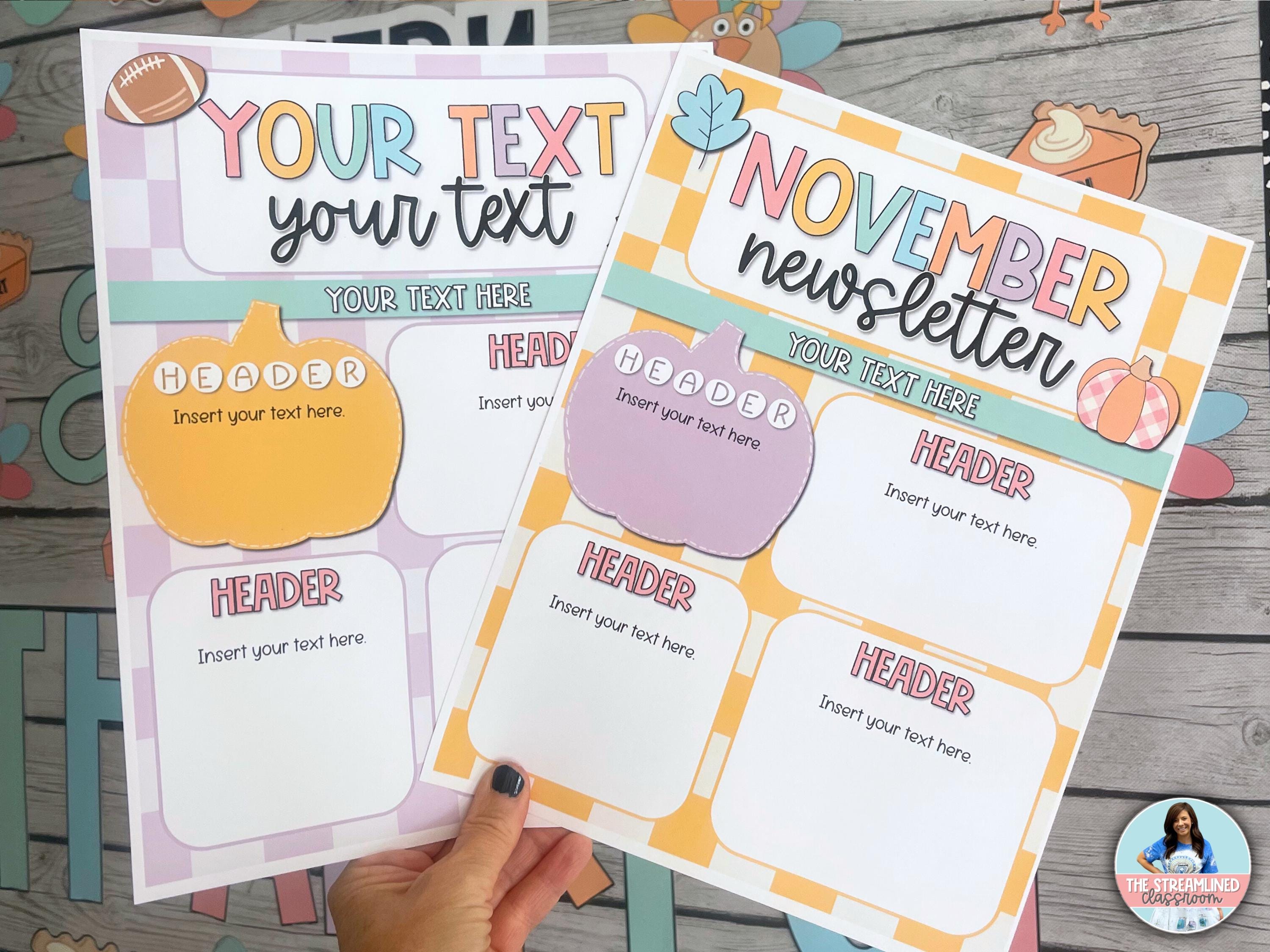 November Newsletter Template - Monthly or Weekly Editable Classroom ...