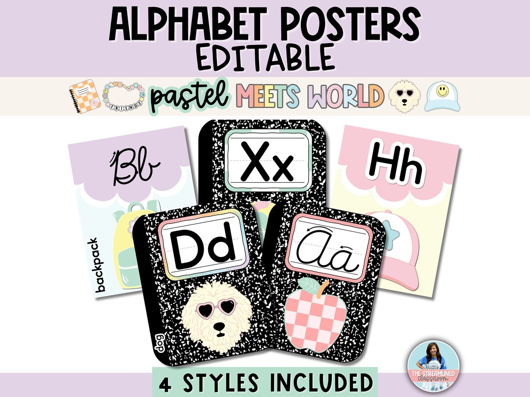 Composition Notebook Alphabet Posters - Pastel Classroom Decor ...