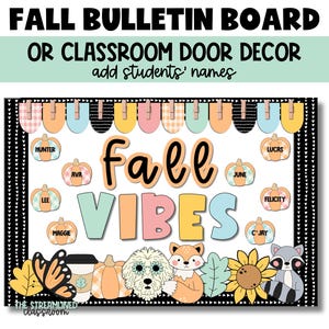 Fall Vibes Bulletin Board - Autumn Door Decor Kit - Editable Pumpkins ...