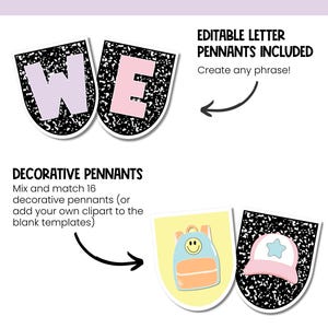 Composition Notebook Welcome Banner for Classroom - Editable Pennants ...