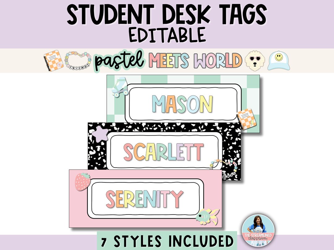 Student Desk Tags or Classroom Name Plates - Editable Template - Pastel ...
