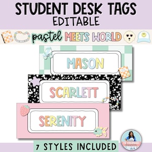 Student Desk Tags or Classroom Name Plates - Editable Template - Pastel ...