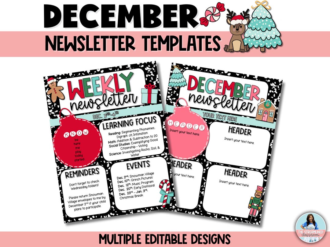 December Newsletter Template - Weekly or Monthly Editable Classroom ...