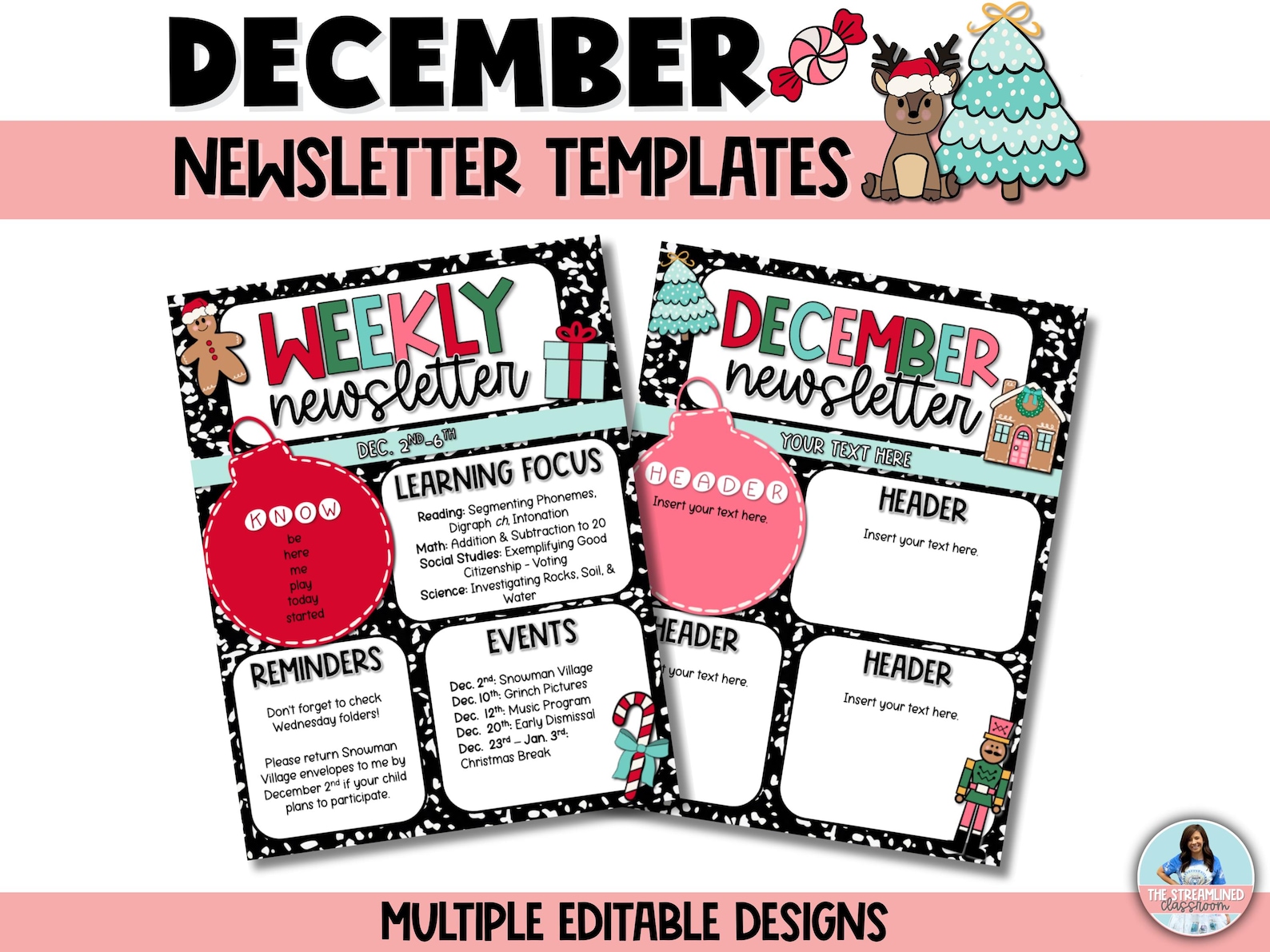 December Newsletter Template - Weekly or Monthly Editable Classroom ...