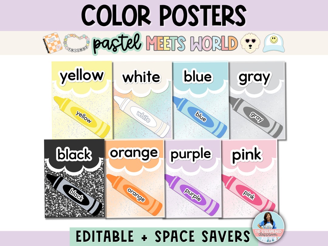 Color Word Posters for Classroom - Editable Printable Posters - Crayons ...