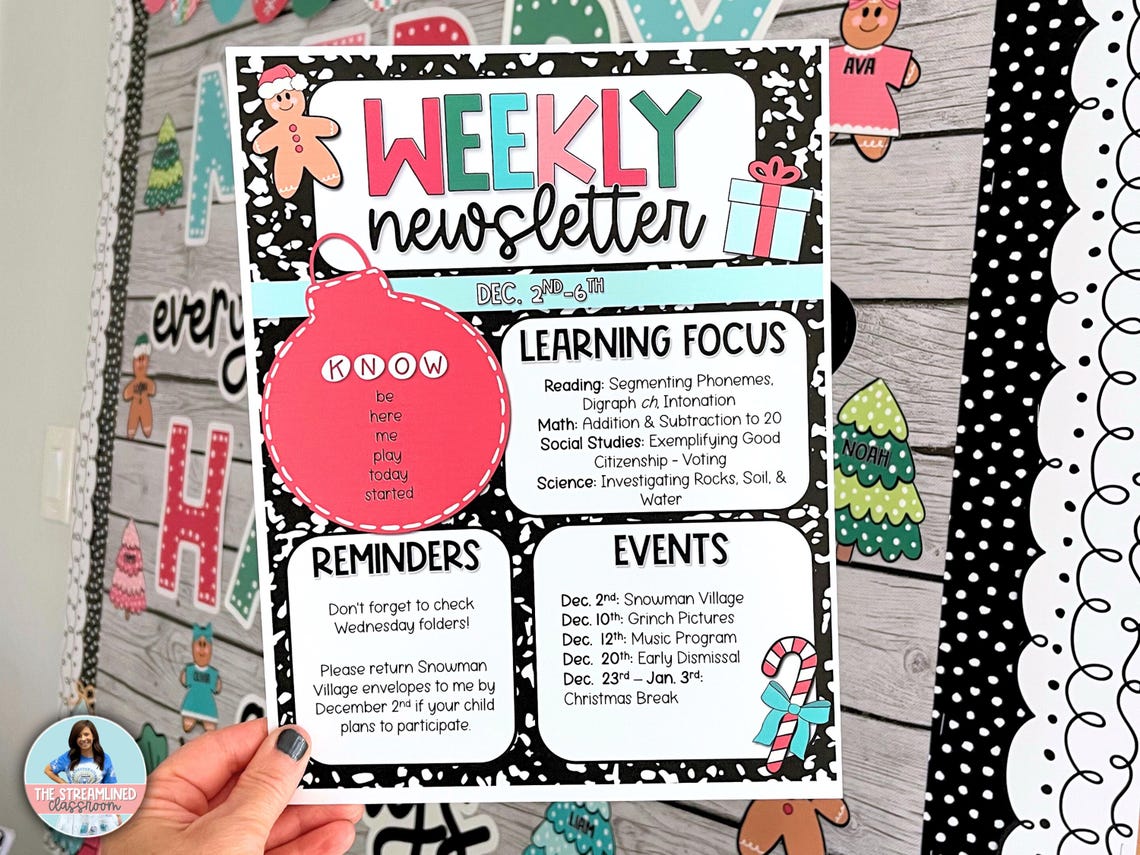 December Newsletter Template - Weekly or Monthly Editable Classroom ...