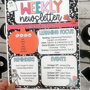 October Newsletter Template - Monthly or Weekly Editable Classroom ...