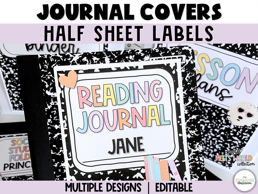 Half Sheet Label Subject Covers for Journals or Folders - Editable ...