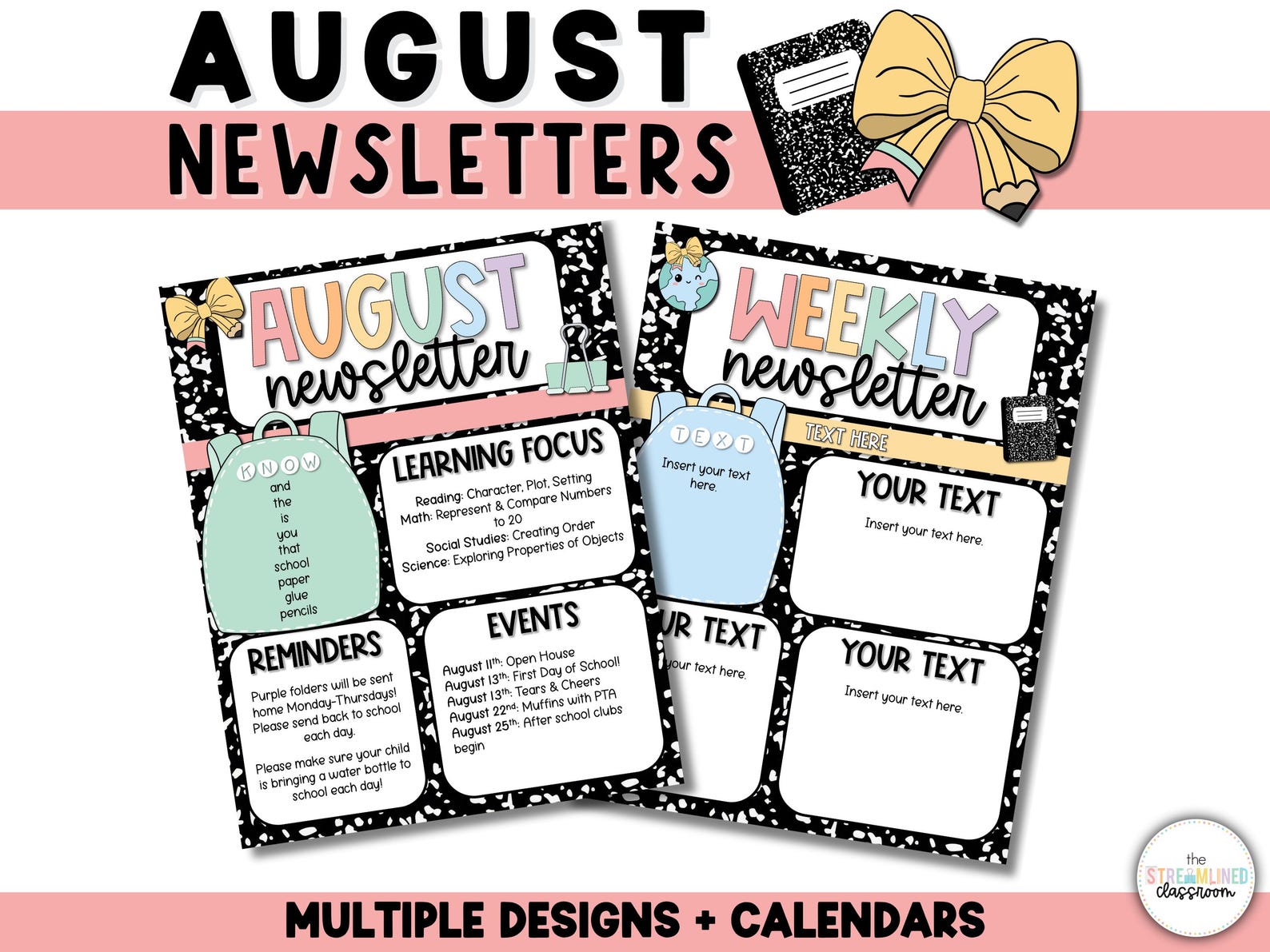 August Newsletter Templates - Weekly Monthly Editable Classroom Back-to ...