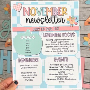 November Newsletter Template Monthly or Weekly Editable Classroom ...
